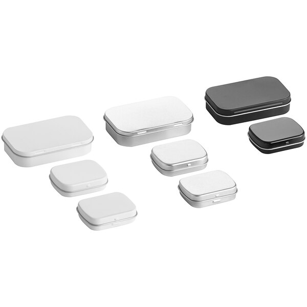 3 11/16" x 2 1/4" x 13/16" White Rectangular Tin with Hinged Lid - 200/Case