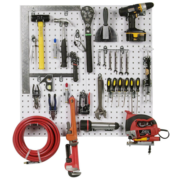 Triton Products 18" x 36" White LocBoard Wall Organizer with 28 Hooks