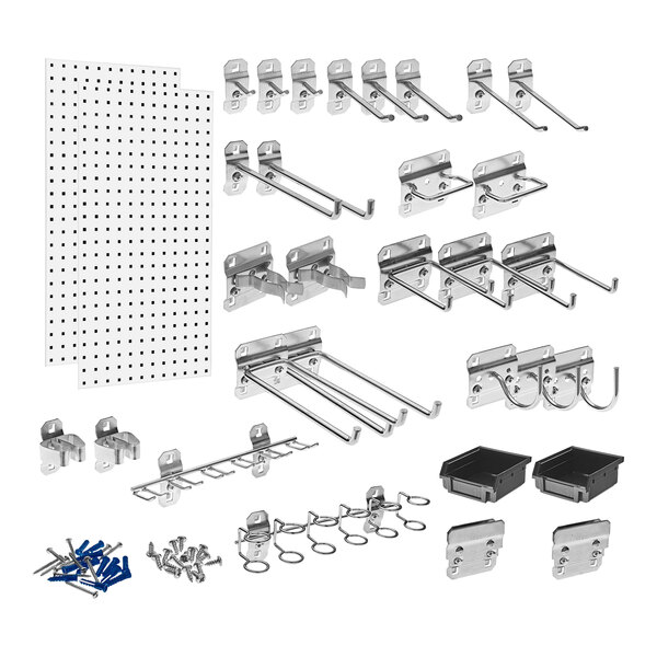 Triton Products 18" x 36" White Steel LocBoard with 28 Hooks and 2 Bins ...