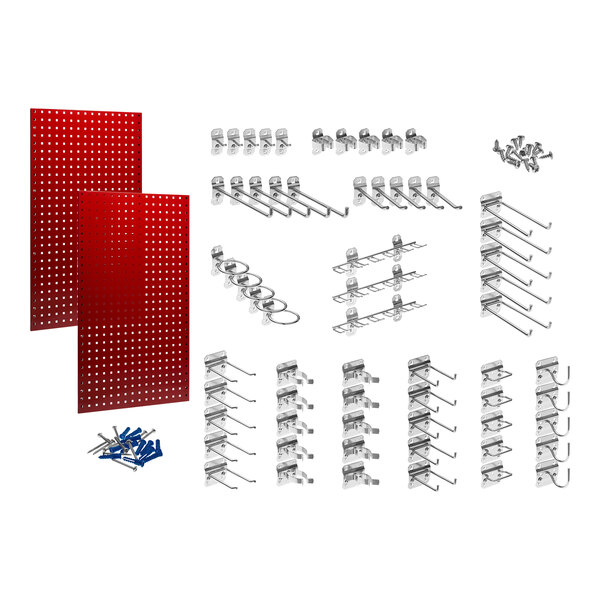 Triton Products 24" x 42 1/2" Red Steel LocBoard with 63 Hooks - 2/Pack