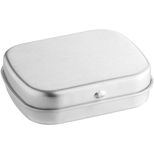 2 3/8" x 1 13/16" x 11/16" Silver Rectangular Tin with Hinged Lid - 384 ...