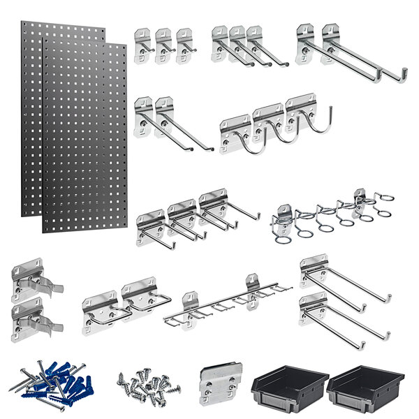 Triton Products 18" x 36" Gray Steel LocBoard with 28 Hooks and 2 Bins ...