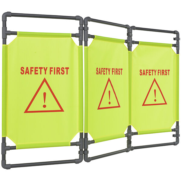 Vestil 70" Yellow "Safety First" Plastic / Vinyl 3-Section Folding ...