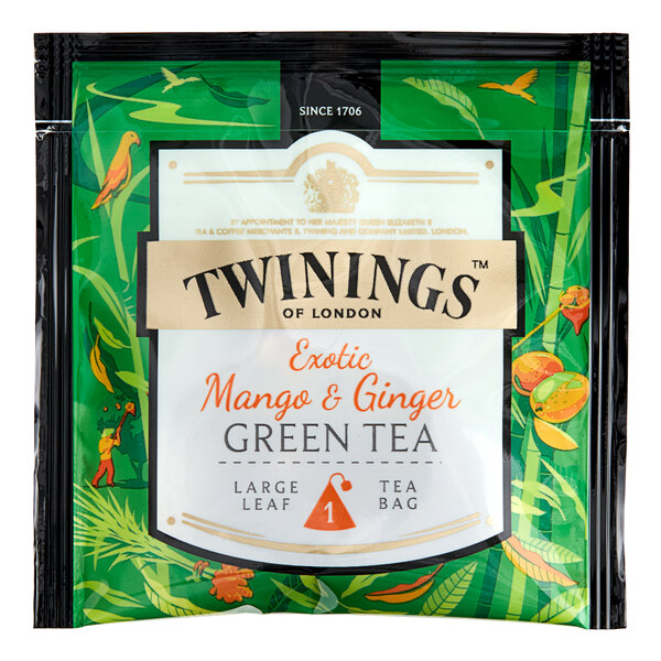 Twinings Green Exotic Mango & Ginger Large Leaf Pyramid Tea Sachets ...