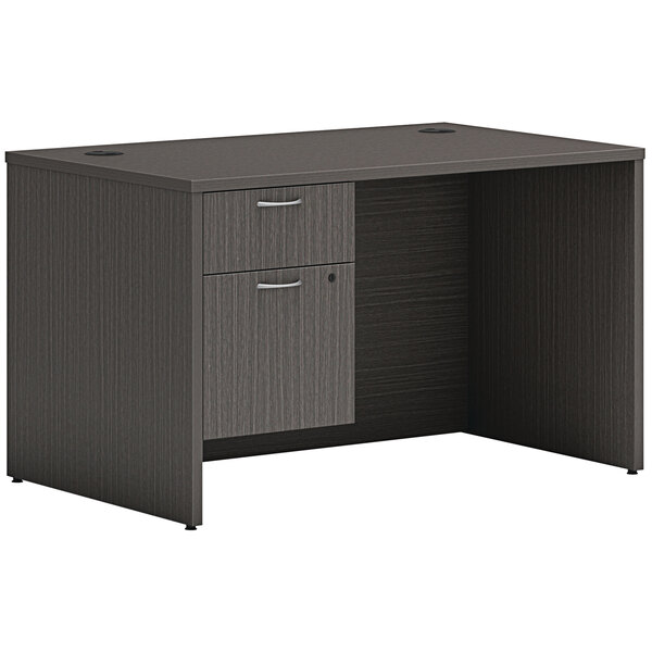 Hon Mod 30" x 48" Slate Teak Laminate Desk with Hanging Storage Pedestal