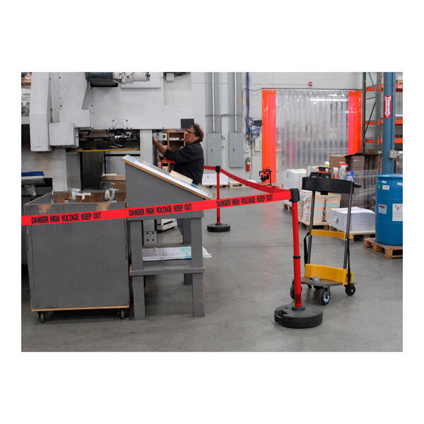 Banner Stakes PLUS Red "Danger High Voltage Keep Out" Barricade System ...
