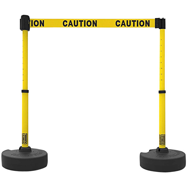 Banner Stakes PLUS 15' Yellow "Caution" Double-Sided Retractable ...