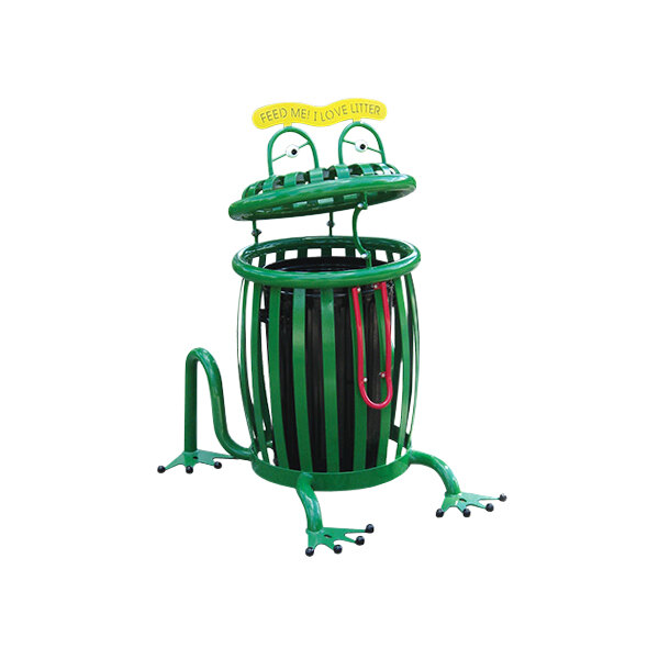 Paris Site Furnishings Creature Cans 34 Gallon Frog Steel Trash Can