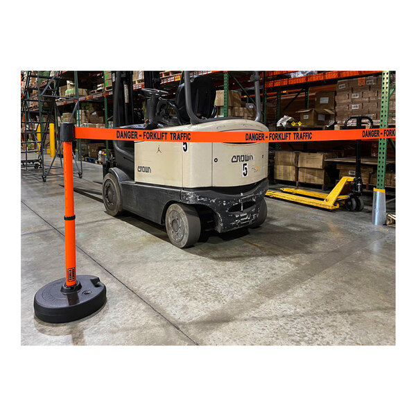 Banner Stakes PLUS 15' Orange "Danger-Forklift Traffic" Retractable ...
