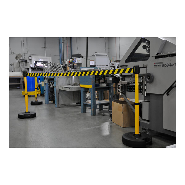 Banner Stakes PLUS Yellow/Black Diagonal Stripe Retractable Barrier Set ...