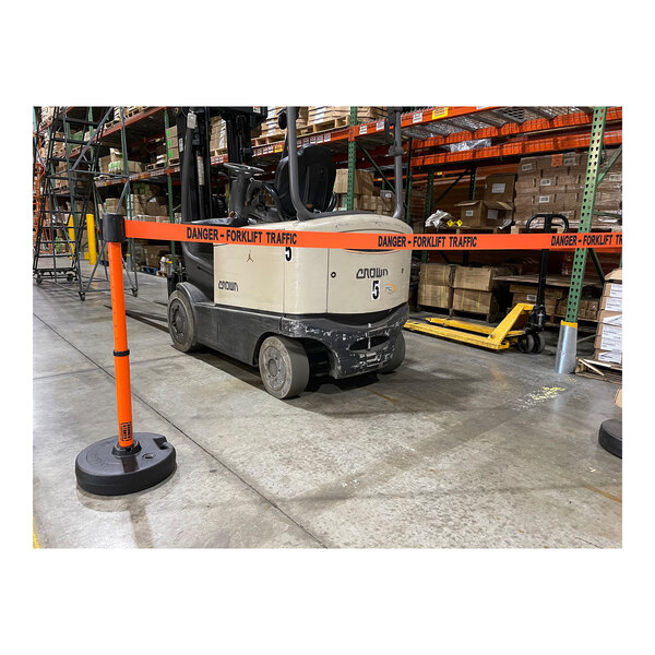 Banner Stakes PLUS 15' Orange "Danger-Forklift Traffic" Retractable ...