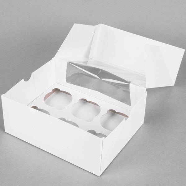9" x 7" x 3 1/2" White Auto-Popup Window Cupcake / Muffin Box with 6 ...