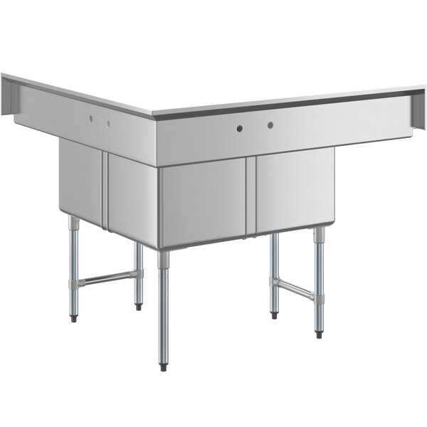 Steelton 57" 18-Gauge Stainless Steel 3-Compartment Commercial Corner ...