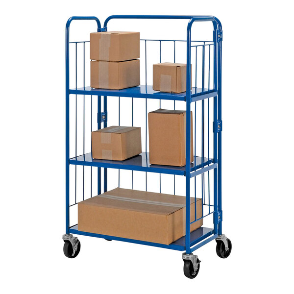 Vestil 18" x 34" x 59" Blue Steel 3 Shelf Foldable / Nestable Roller ...