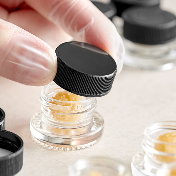 28/400 Black Ribbed Continuous Thread Plastic Lid with Foam Liner ...