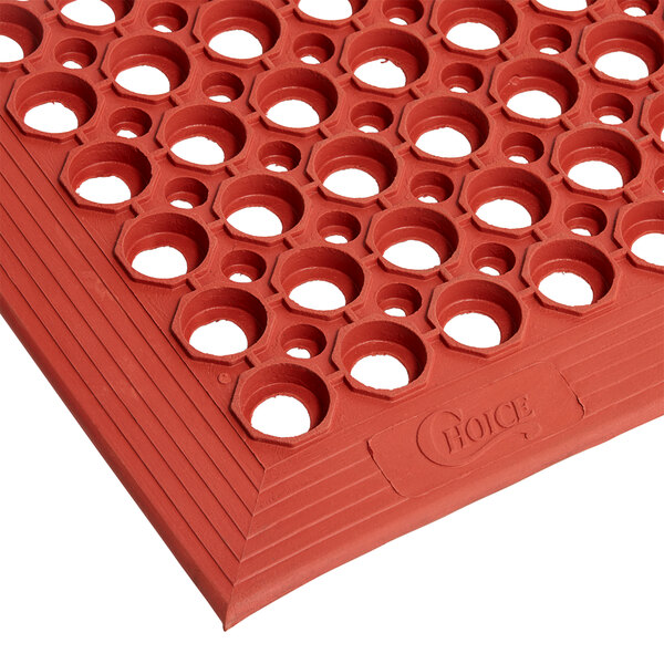 Choice 3' x 10' Red Rubber Grease-Resistant Anti-Fatigue Floor Mat with ...
