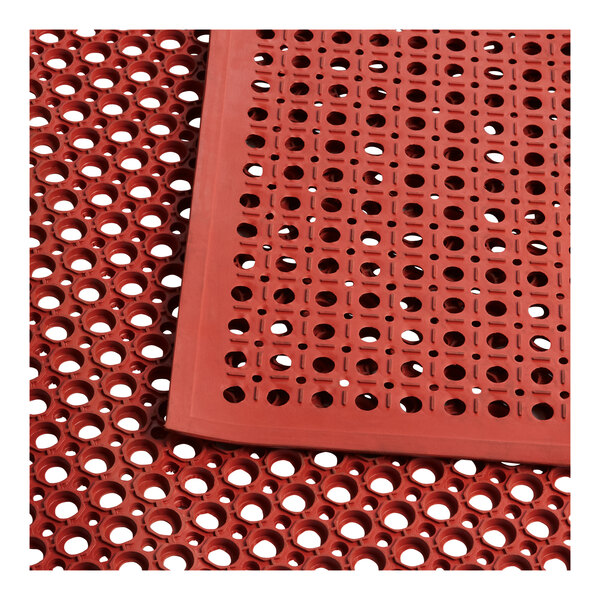 Lavex 3' x 10' Heavy-Duty Red Rubber Grease-Resistant Anti-Fatigue ...