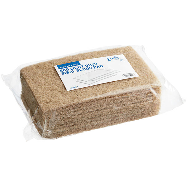 Lavex 9" x 6" x 1/4" Eco Light-Duty Sisal Scouring Pad - 10/Pack
