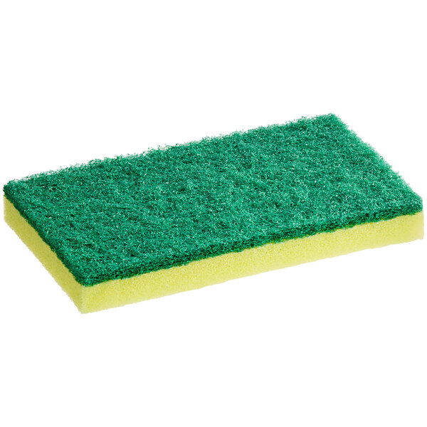 Lavex 6" x 3 1/2" x 3/4" Yellow Sponge / Green Medium-Duty Scouring Pad ...