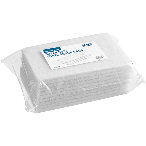 Lavex 9" x 6" x 1/4" Super Soft White Scouring Pad - 10/Pack