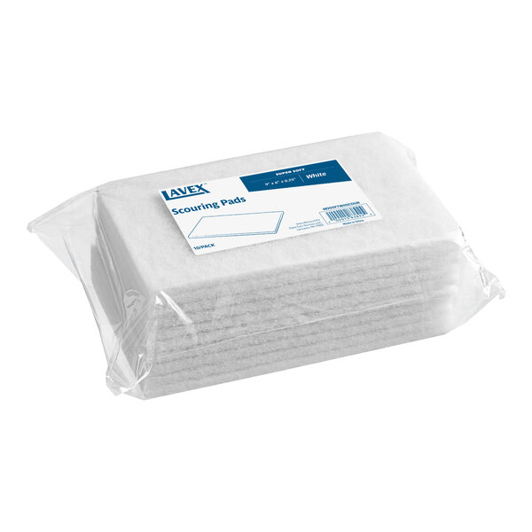 Lavex 9" x 6" x 1/4" Super Soft White Scouring Pad - 10/Pack