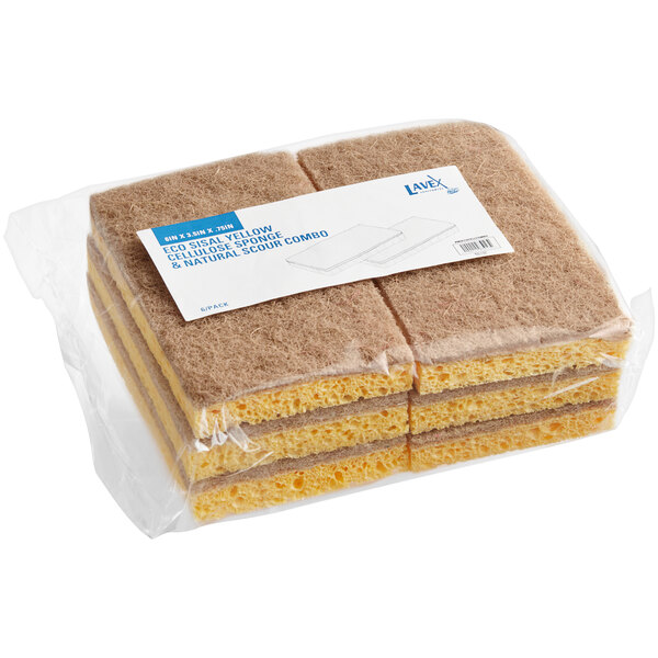 Lavex Janitorial 6" x 3 1/2" x 3/4" Eco Yellow Sisal Sponge / Natural ...