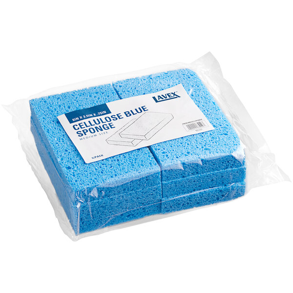 Lavex 6" x 3 1/2" x 3/4" Blue Cellulose Sponge - 6/Pack