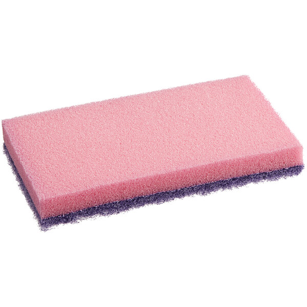 Lavex 6" x 3 1/2" x 3/4" Pink Sponge / Purple Medium-Duty Scouring Pad ...