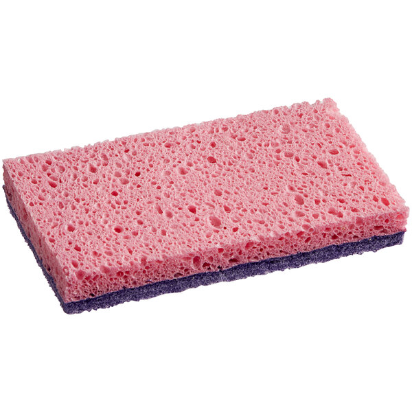 Lavex 6" x 3 1/2" x 3/4" Pink Cellulose Sponge / Purple Medium-Duty ...