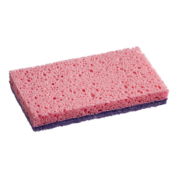 Lavex 6" x 3 1/2" x 3/4" Pink Cellulose Sponge / Purple Medium-Duty ...