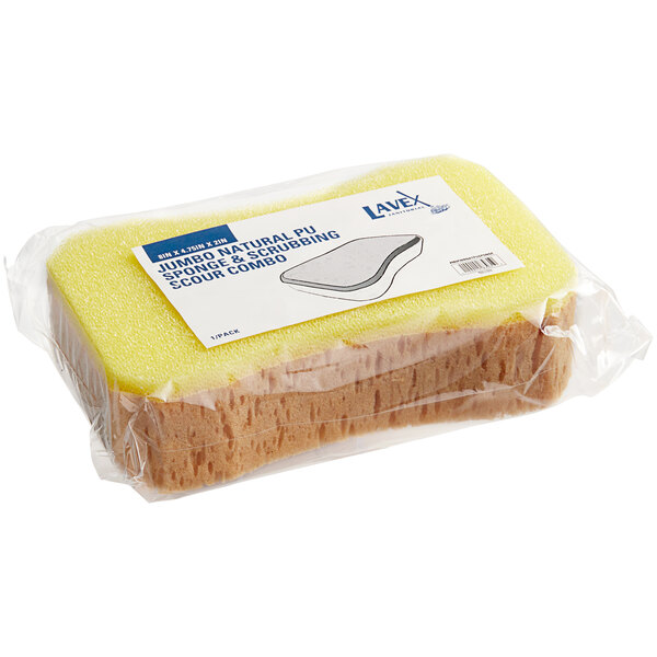 Lavex 8" x 4 3/4" x 2" Jumbo Natural Grip Sponge / Scouring Pad Combo