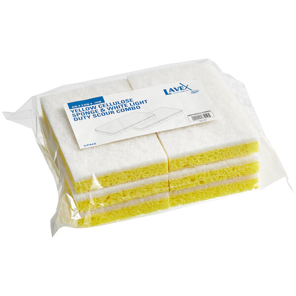 Lavex Janitorial 6" x 3 1/2" x 3/4" Yellow Cellulose Sponge / White ...