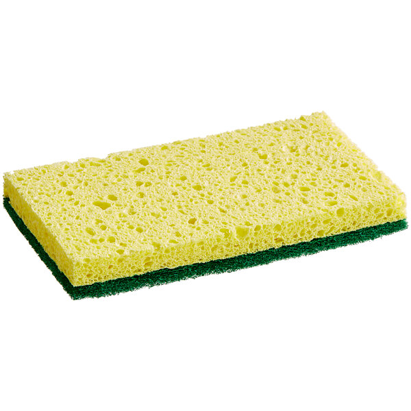 Lavex 6" x 3 1/2" x 3/4" Yellow Cellulose Sponge / Green Heavy-Duty ...