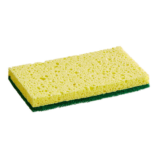 Lavex 6" x 3 1/2" x 3/4" Yellow Cellulose Sponge / Green Heavy-Duty ...