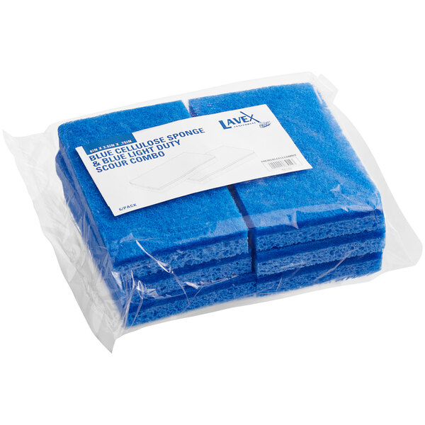Lavex Janitorial 6" x 3 1/2" Blue Cellulose Sponge / Blue Light-Duty ...
