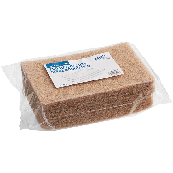 Lavex 9" x 6" x 3/8" Eco Heavy-Duty Sisal Scouring Pad - 10/Pack