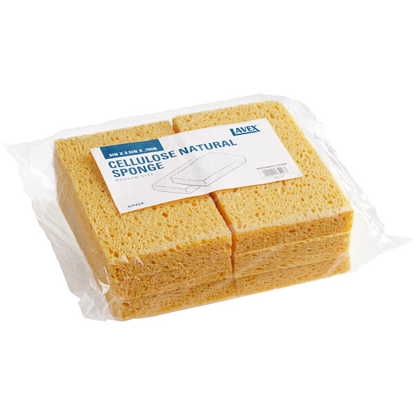 Lavex 6" x 3 1/2" x 3/4" Natural Cellulose Sponge - 6/Pack