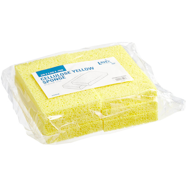 Lavex 6" x 3 1/2" x 3/4" Yellow Cellulose Sponge - 6/Pack