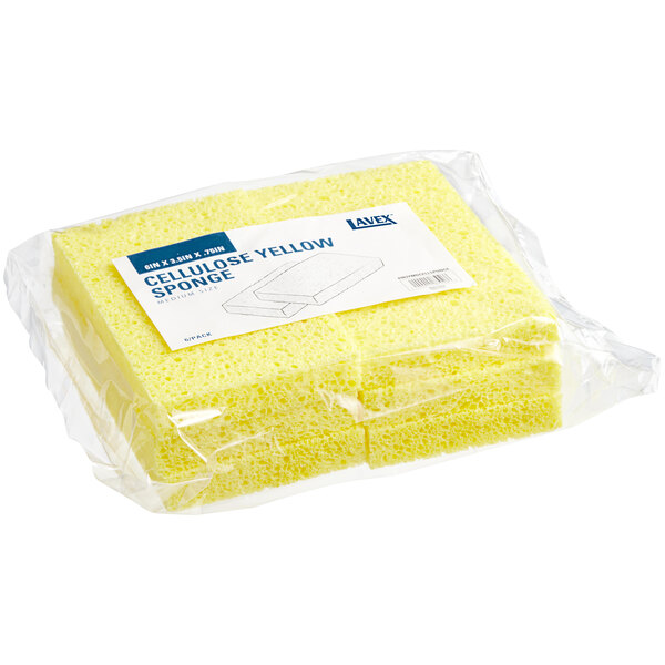 Lavex 6" x 3 1/2" x 3/4" Yellow Cellulose Sponge - 6/Pack
