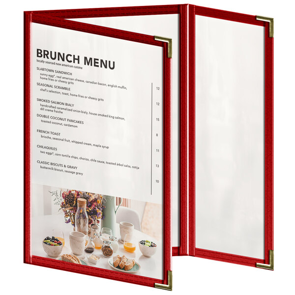H. Risch, Inc. TEDQ Deluxe Sewn 5 1/2" x 8 1/2" Red 6 View Menu Cover ...