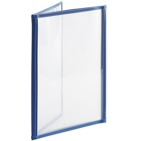 Choice 8 1/2" x 11" Blue 6-View Trifold Three Pocket Menu Cover