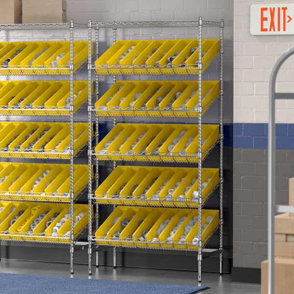 Regency 18" x 36" Stationary Slanted Chrome Shelf Unit with 40 Yellow Bins