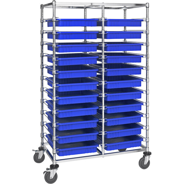 Quantum 24" x 40" x 69" Double Mobile Bin Cart with 22 Blue Divider ...