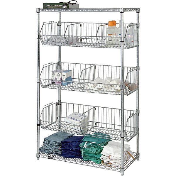 Quantum 24" x 36" x 63" Stationary 5-Tier Wire Basket Unit with 3 ...