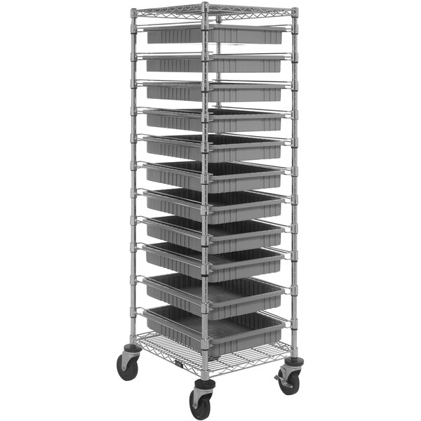 Quantum 21" x 24" x 69" Mobile Cart with 11 Gray Divider Bins BC212469M2GY