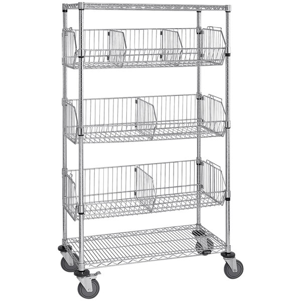 Quantum 24" x 36" x 69" Mobile 5-Tier Wire Basket Unit with 3 Basket ...