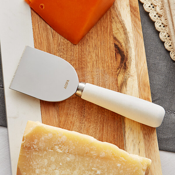 Acopa 6 1/4" Stainless Steel Wide Flat Cheese Knife with White Marble ...