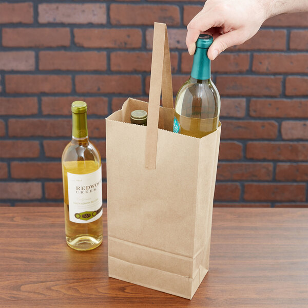 Paper Wine Bottle Bags with Handles - 250/Case