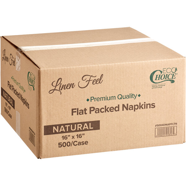 Choice Beige Linen-Feel Flat-Packed Dinner Napkin 16" x 16" - 500/Case