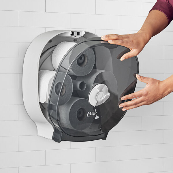 Lavex Black 5 1/4" Four Roll Carousel Toilet Tissue Dispenser
